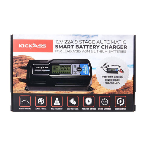 The KickAss 12V 22Amp - 9 Stage Automatic Smart Battery Charger for ...