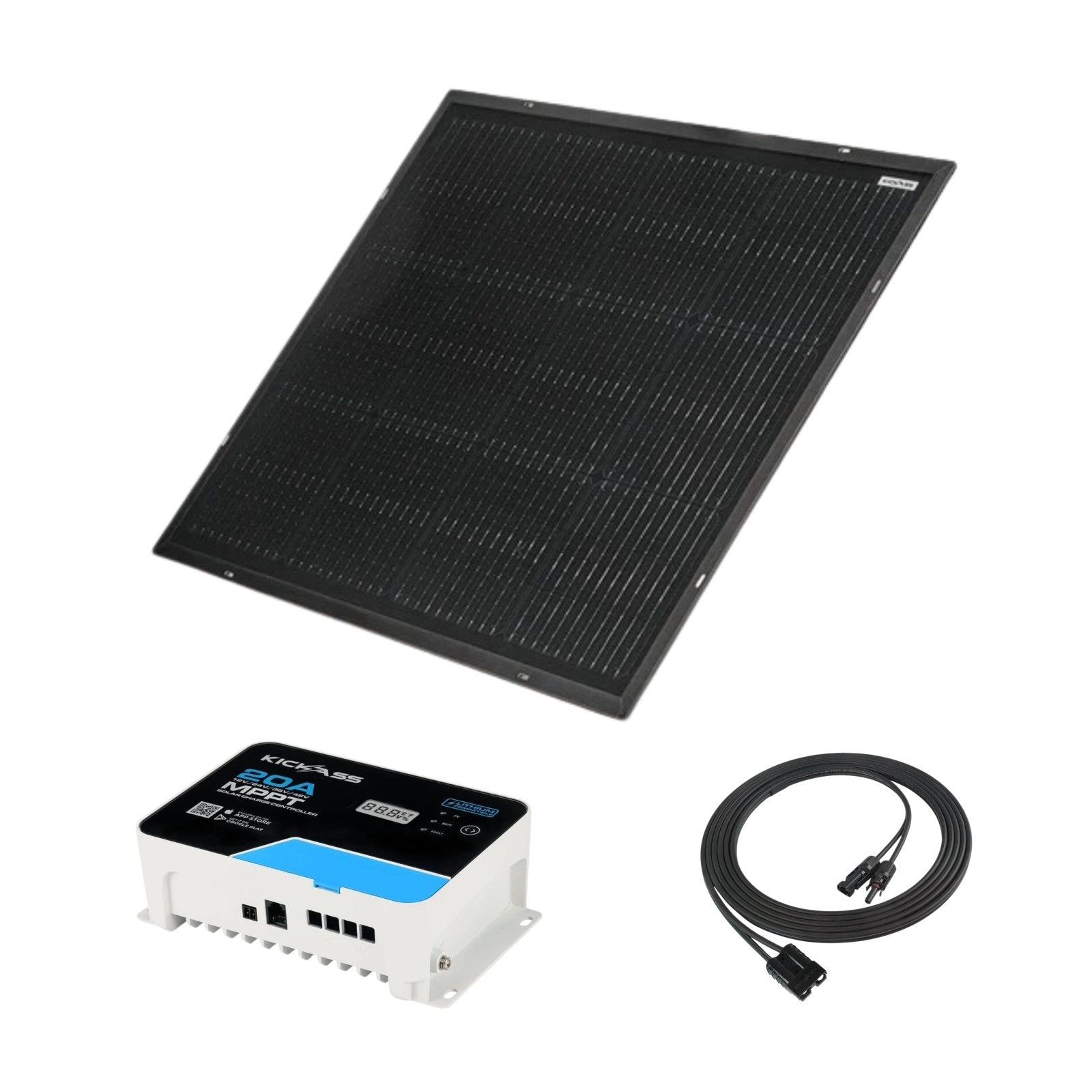 KickAss 80W Ultra Slim Fixed Glass Solar Panel + 20A MPPT Solar Charge
