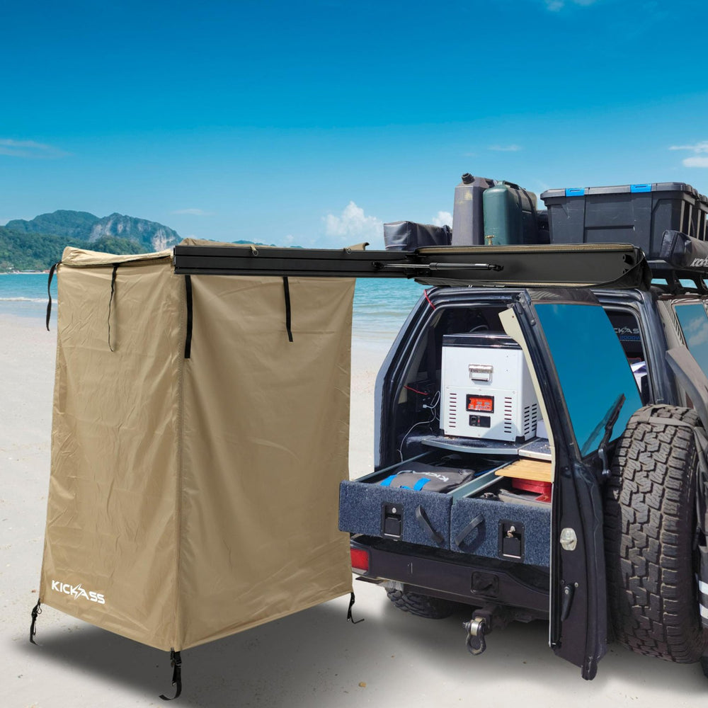 KickAss Premium Shower Awning with Swing Arm & LED Light Strip